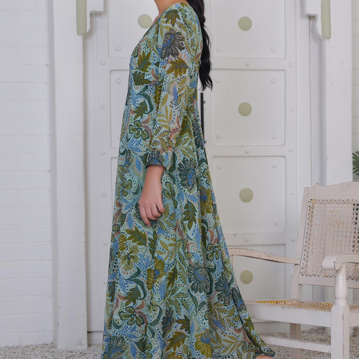 Green floral Maxi – Hareem Fatima Online